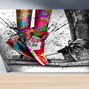 3D Papercraft, Love in Shoes Wall Mural, Shoes Wall Paper, Wall Print ...