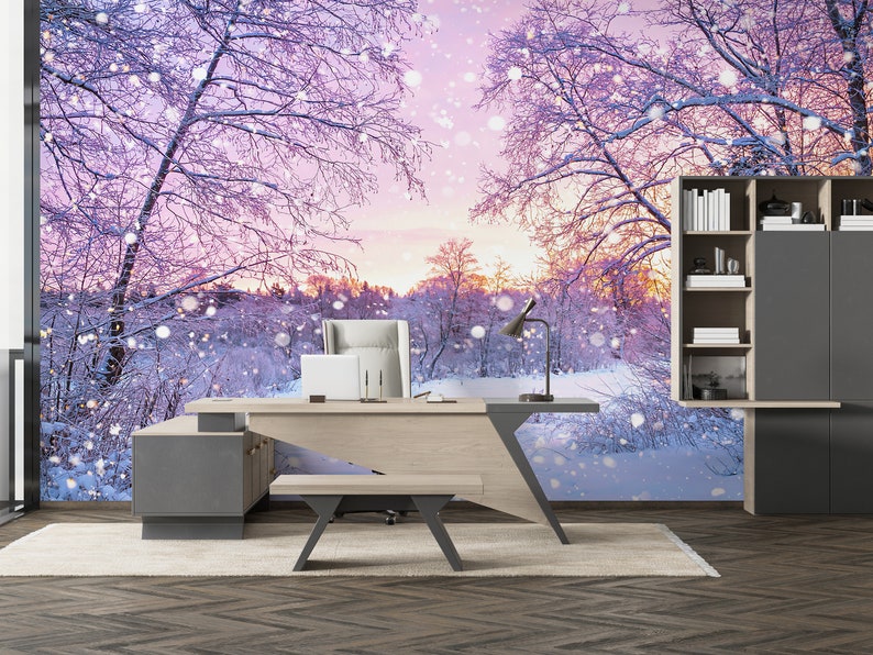 Snowy Landscape Wallpaper: Self Adhesive Paper, Winter Wall Art - Etsy