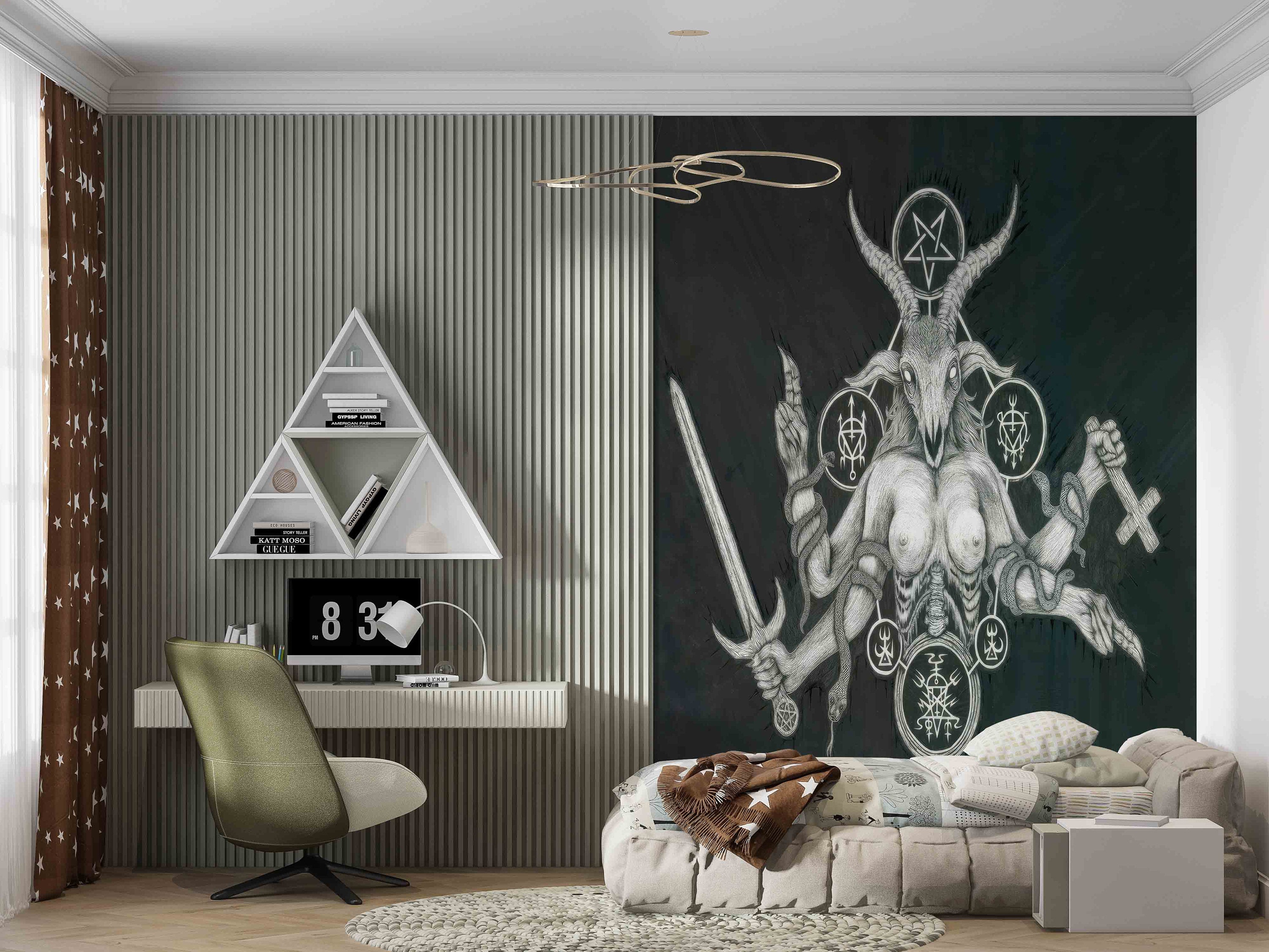 Satanic Demon Wallpaper, Black Wall Print, Satanic Mural, 3D Wall Mural ...