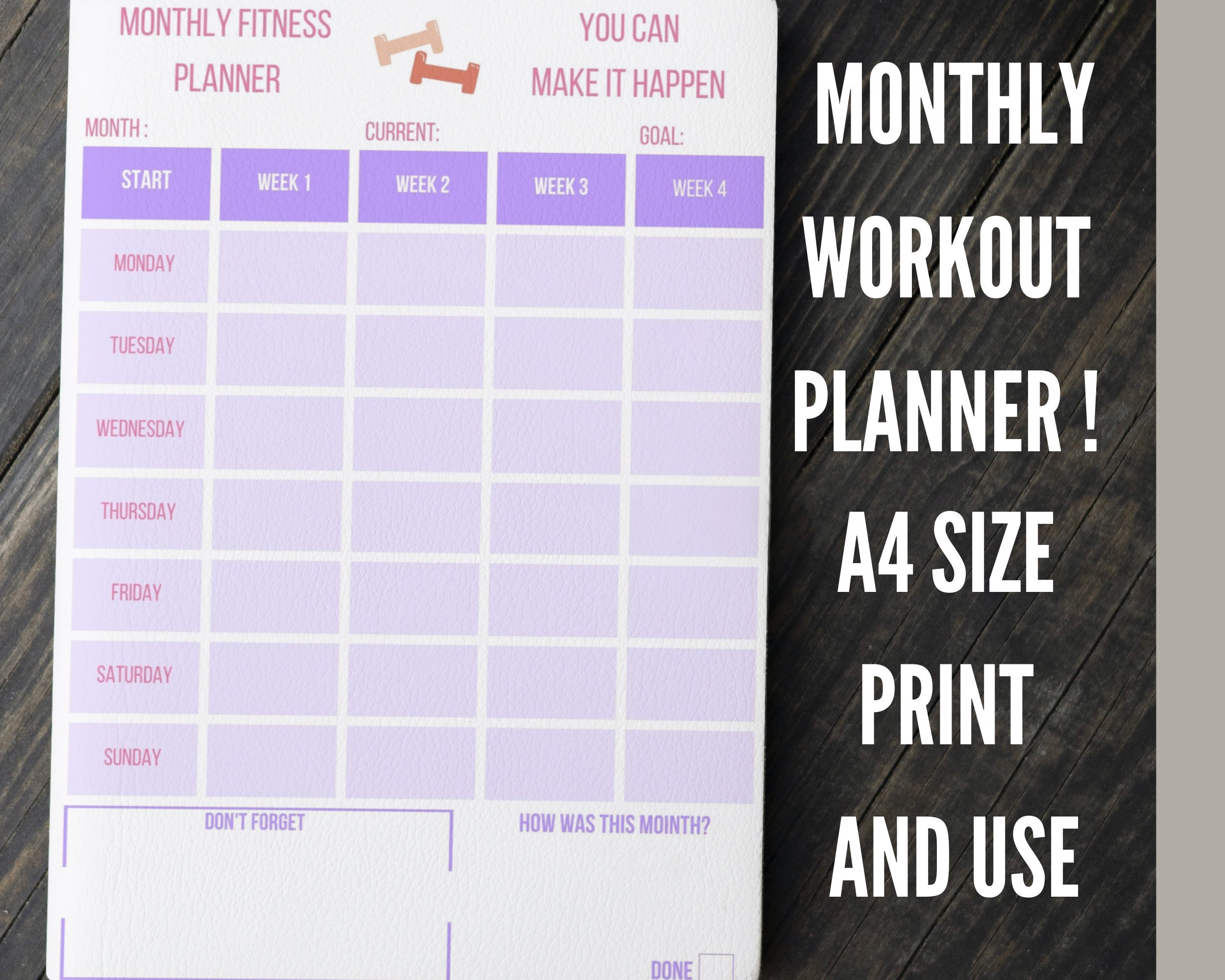 Monthly Workout Planner Fitness Planner Printable Workout - Etsy