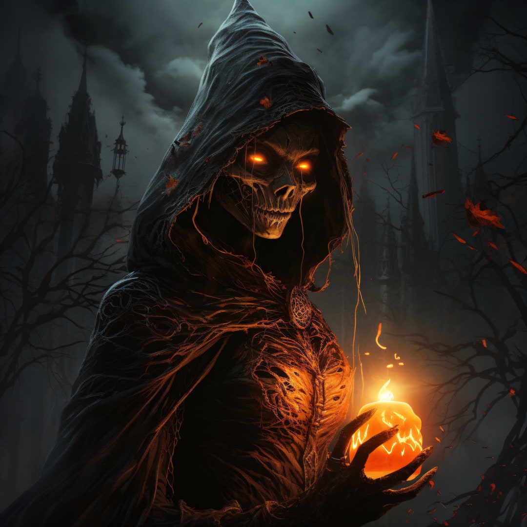 Skeleton Witch With Candle Halloween Decor AI Generated Printable Wall ...