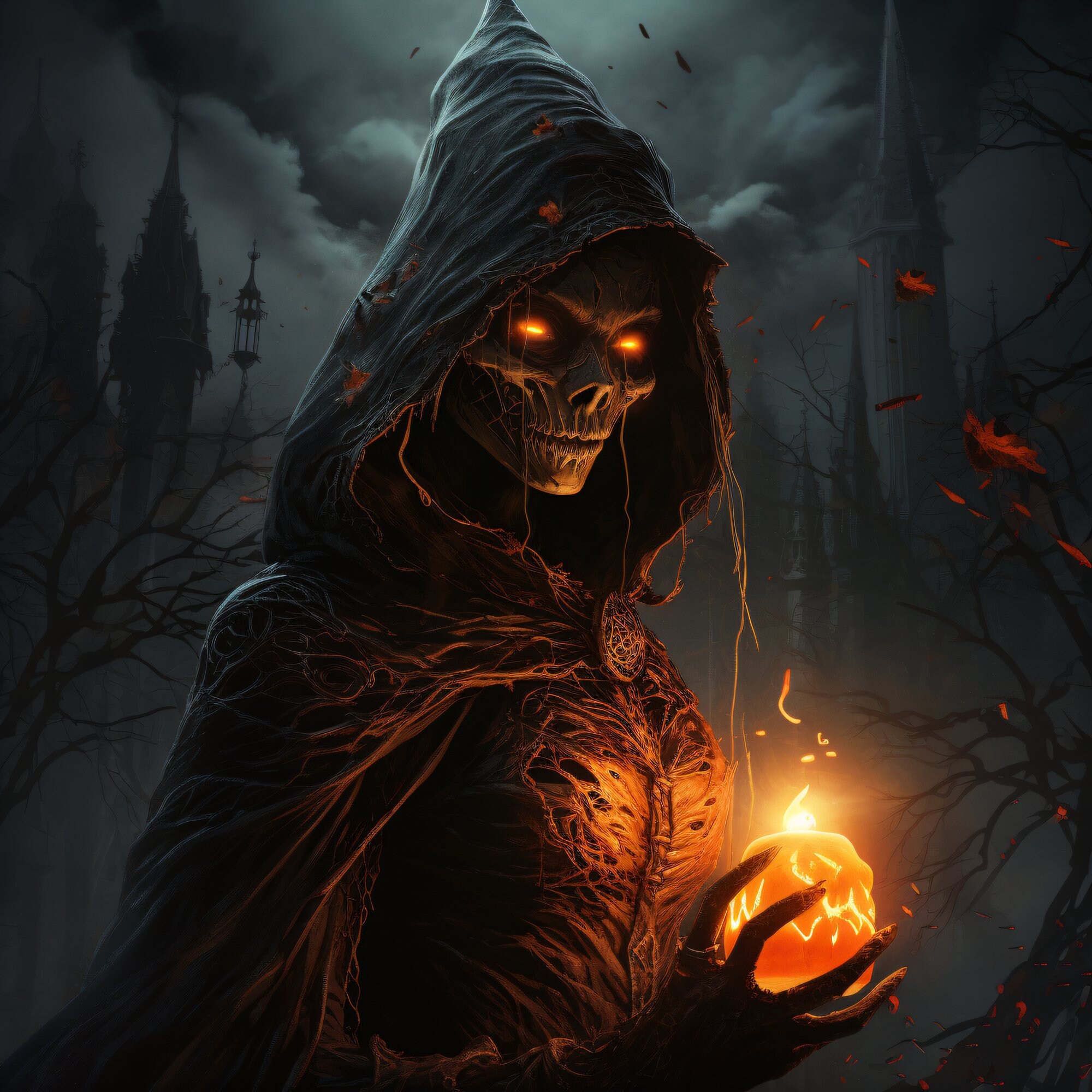 Skeleton Witch With Candle Halloween Decor AI Generated Printable Wall ...