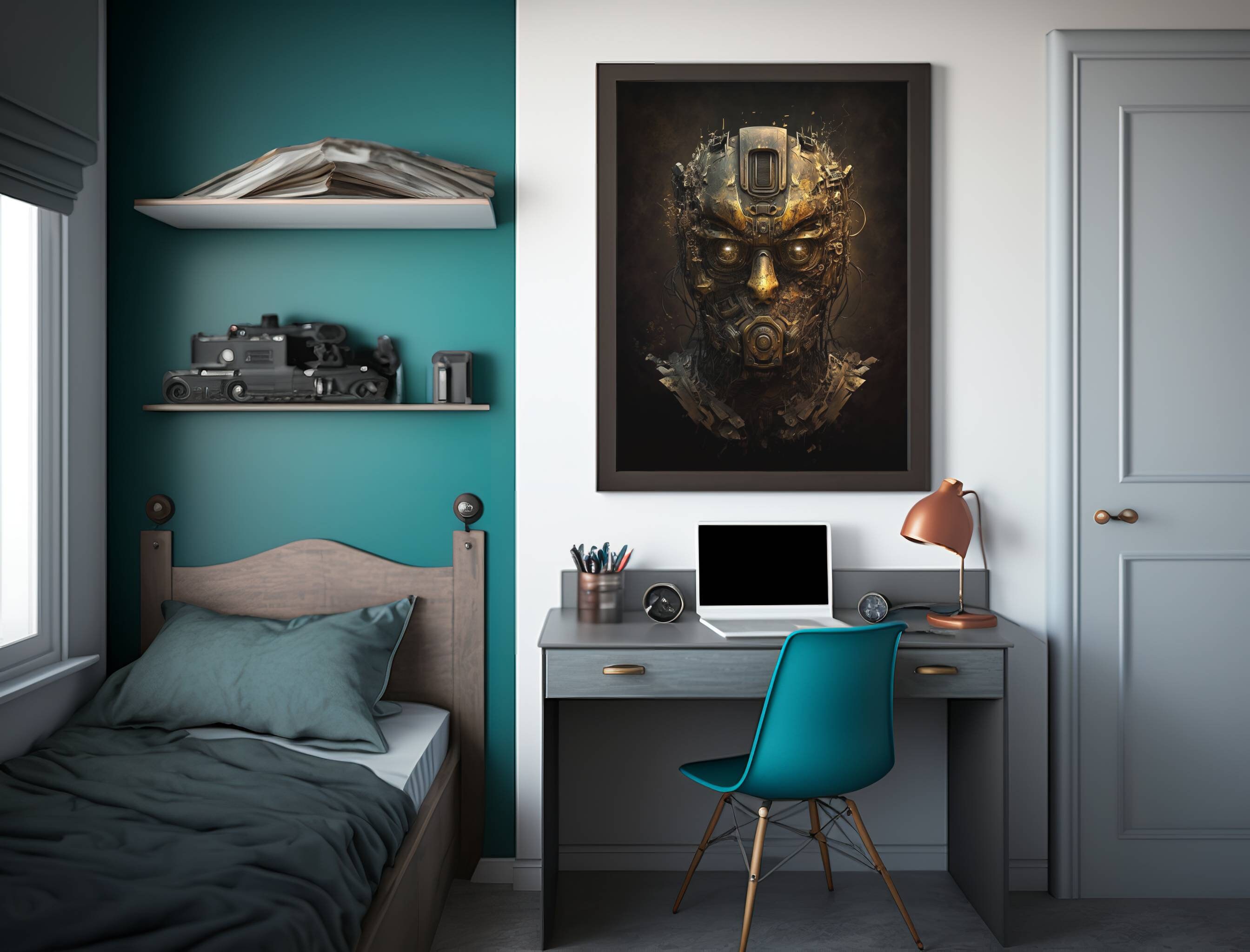 Alien Cyborg - Portrait - Oil on Canvas Style | AI Generated Printable ...