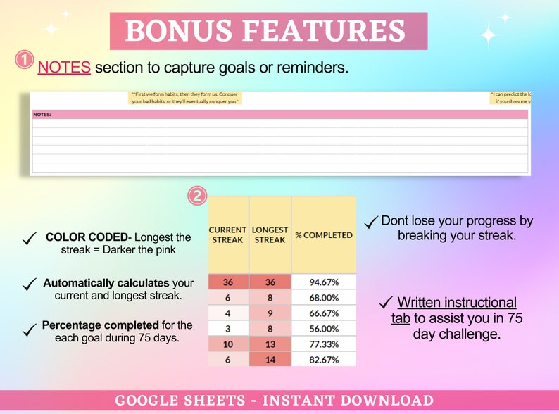 EDITABLE 75 Hard Challenge Tracker for Google Sheets 75 Day Hard ...
