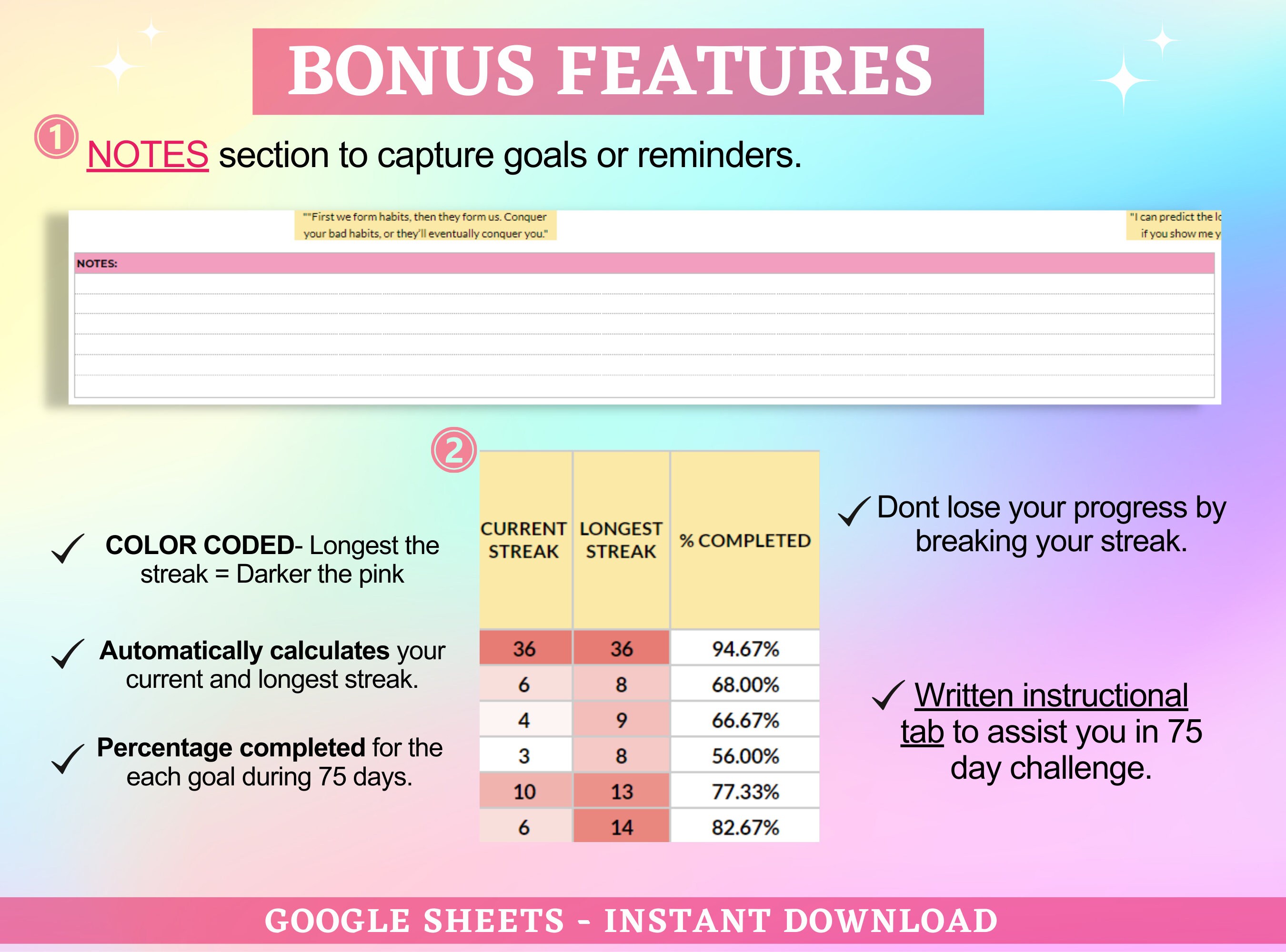 EDITABLE 75 Hard Challenge Tracker for Google Sheets 75 Day Hard ...