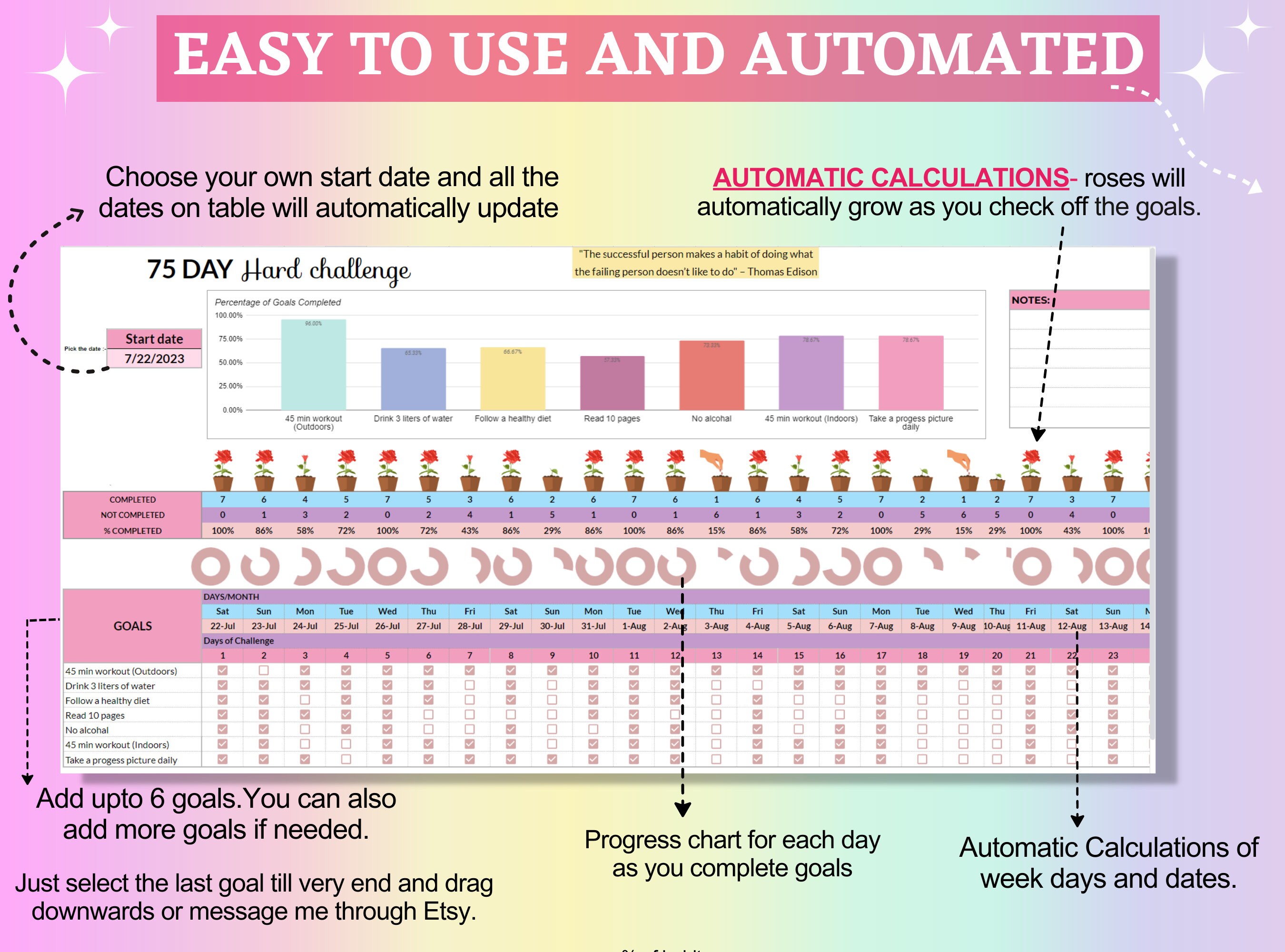 EDITABLE 75 Hard Challenge Tracker for Google Sheets 75 Day Hard ...