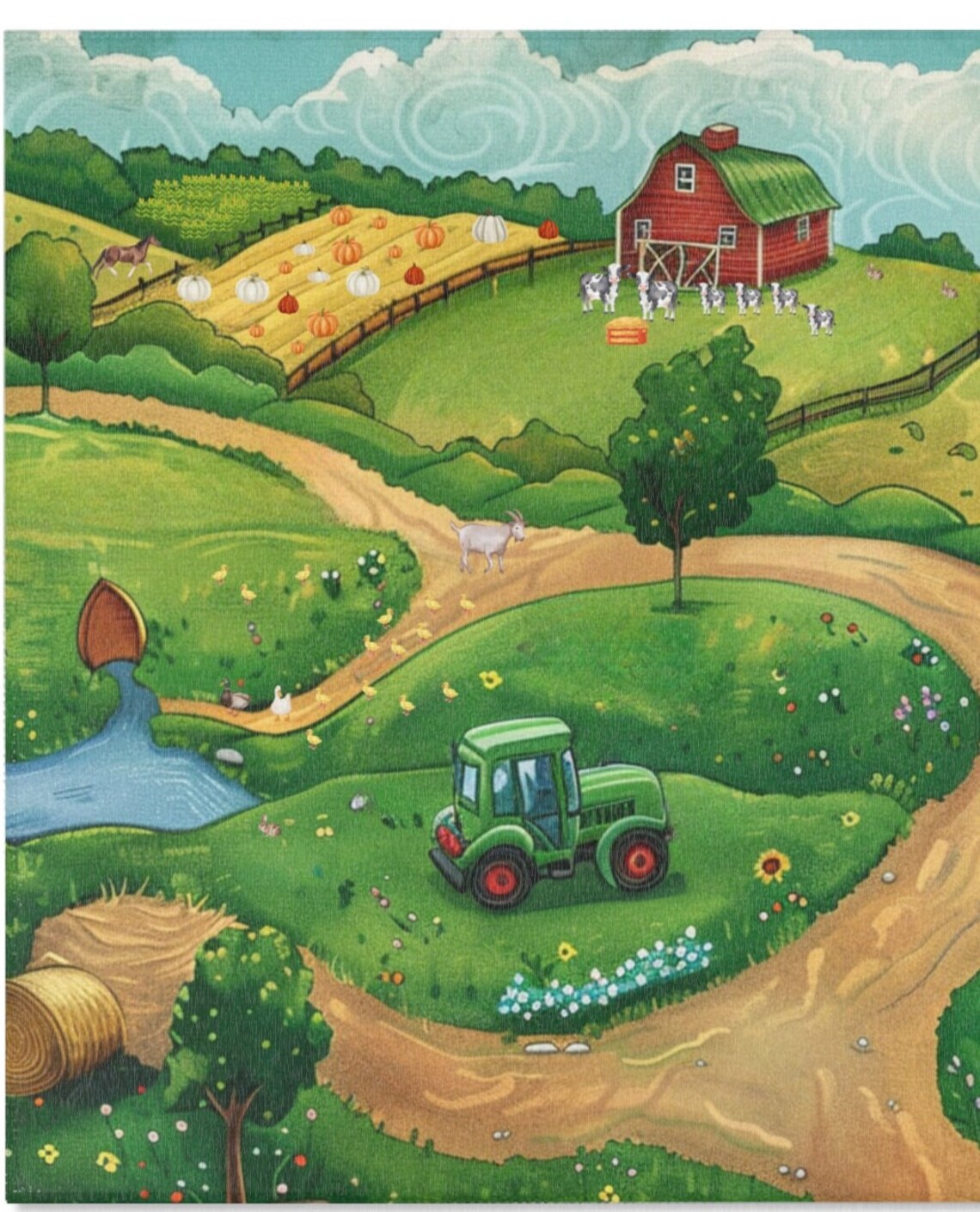 Rug Red Barn Farm Animal Friends Sunny Day Play Nursery Playroom Carpet ...