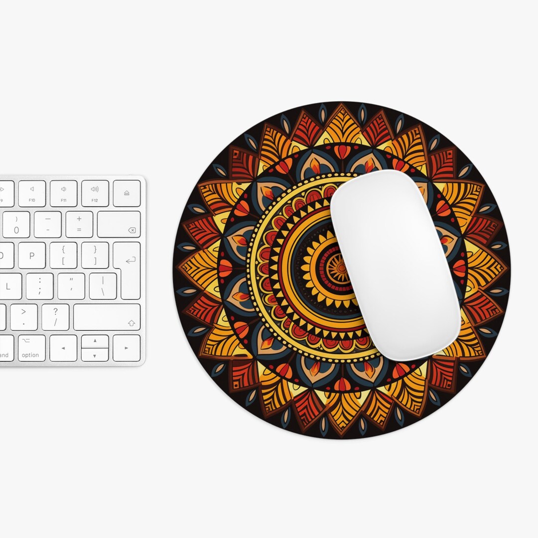 Mouse Pad Mandala Deep Red, Black, Yellow, Orange, Slate Mandala Round ...