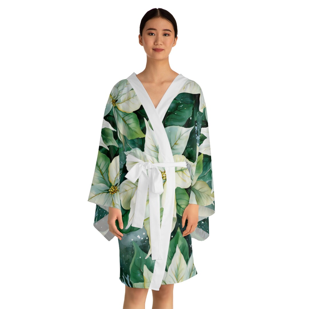 Robe White Poinsettia With Leaves Robe - Etsy
