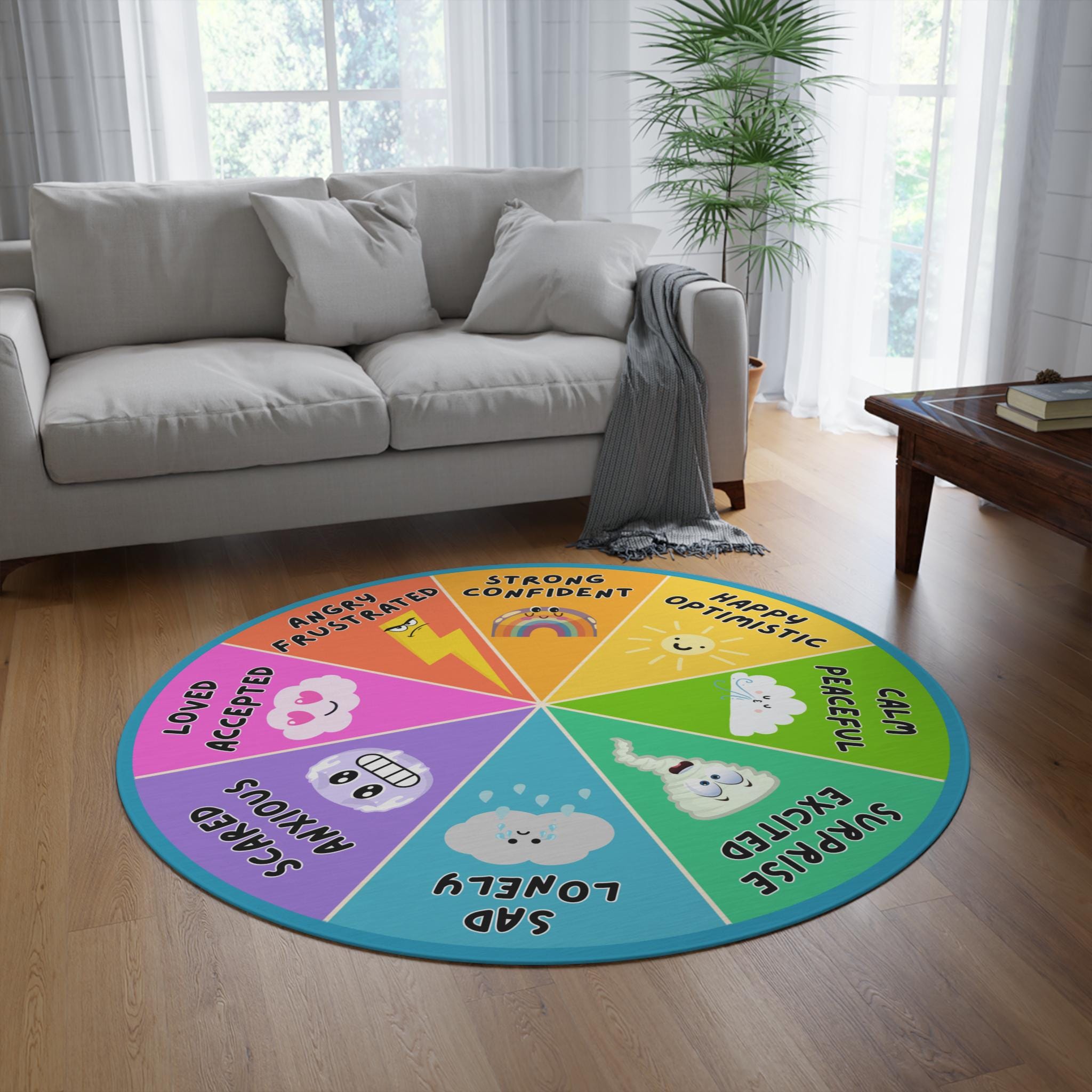 Feelings Wheel Pillow Social Worker Round Rug- Feelings Wheel Chart Mat ...