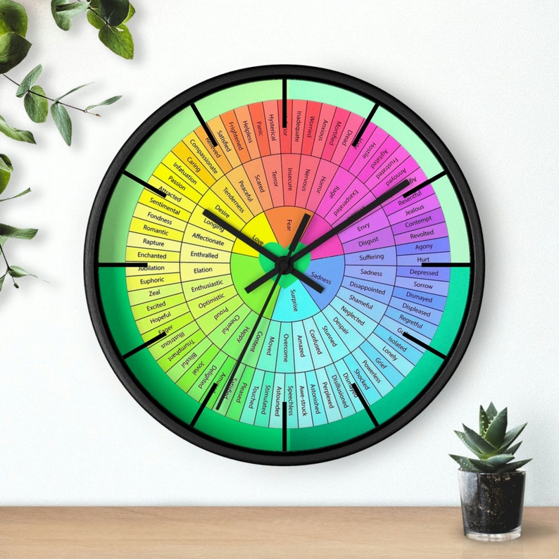 Emotions Feelings Wheel Clock With Mental Health Awareness Green Heart ...