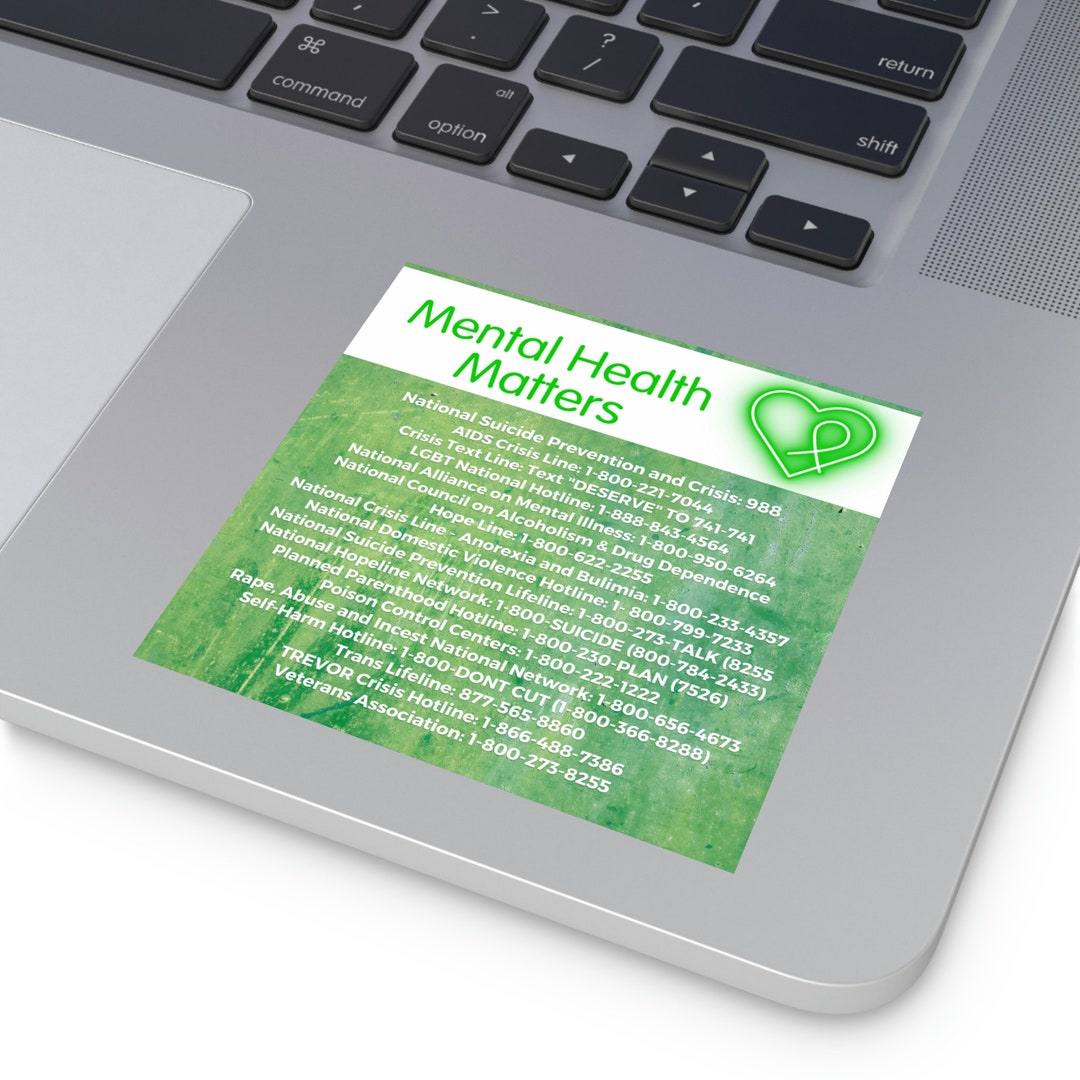 Stickers Mental Health Emergency Cell Phone Number Neon Green Awareness ...