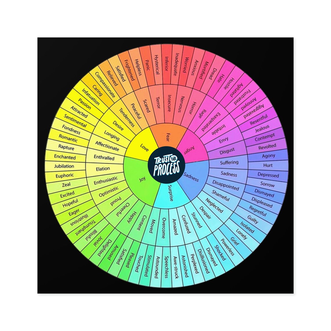 Sticker Emotion Feelings Wheel Trust the Process Black Center Sticker ...