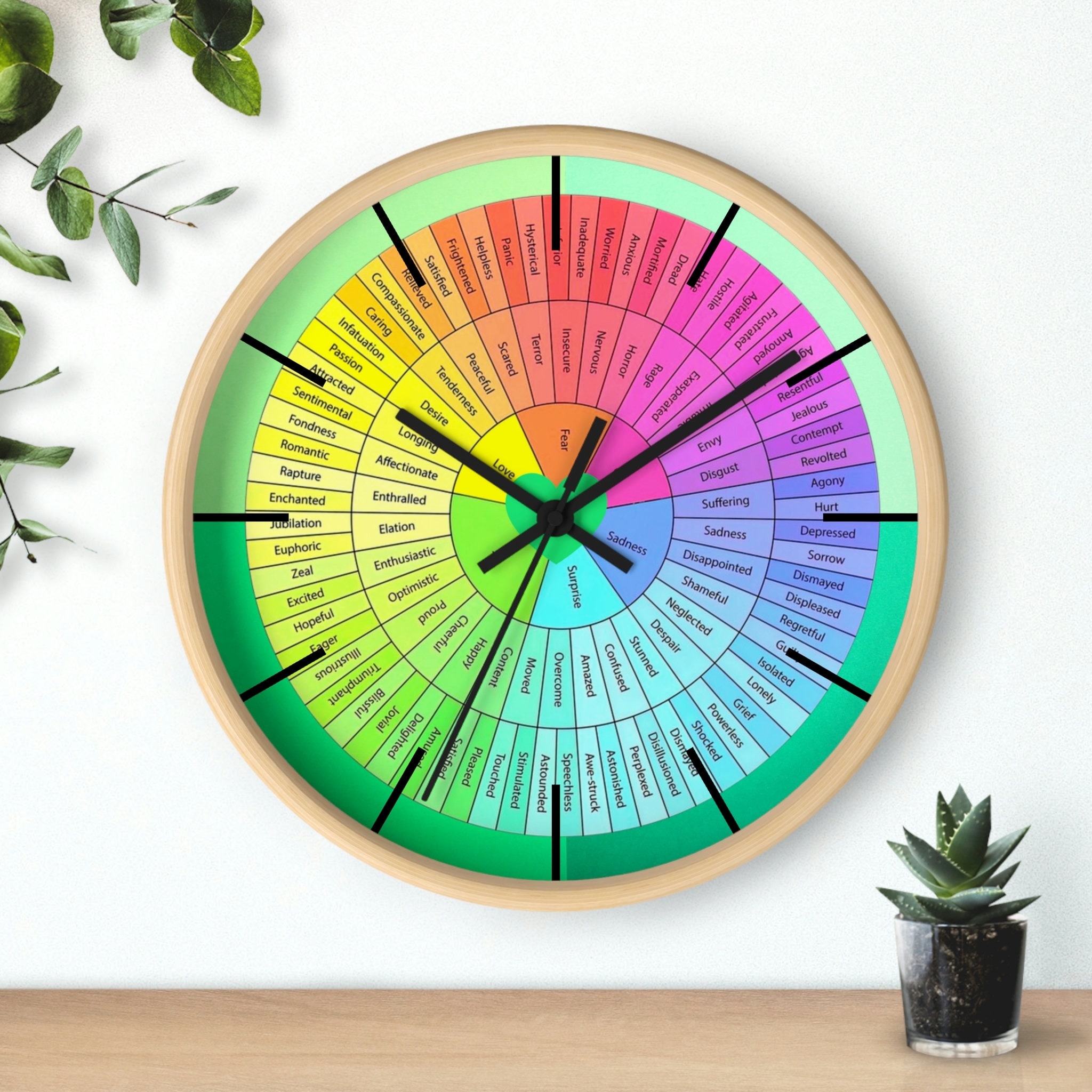 Emotions Feelings Wheel Clock With Mental Health Awareness Green Heart ...