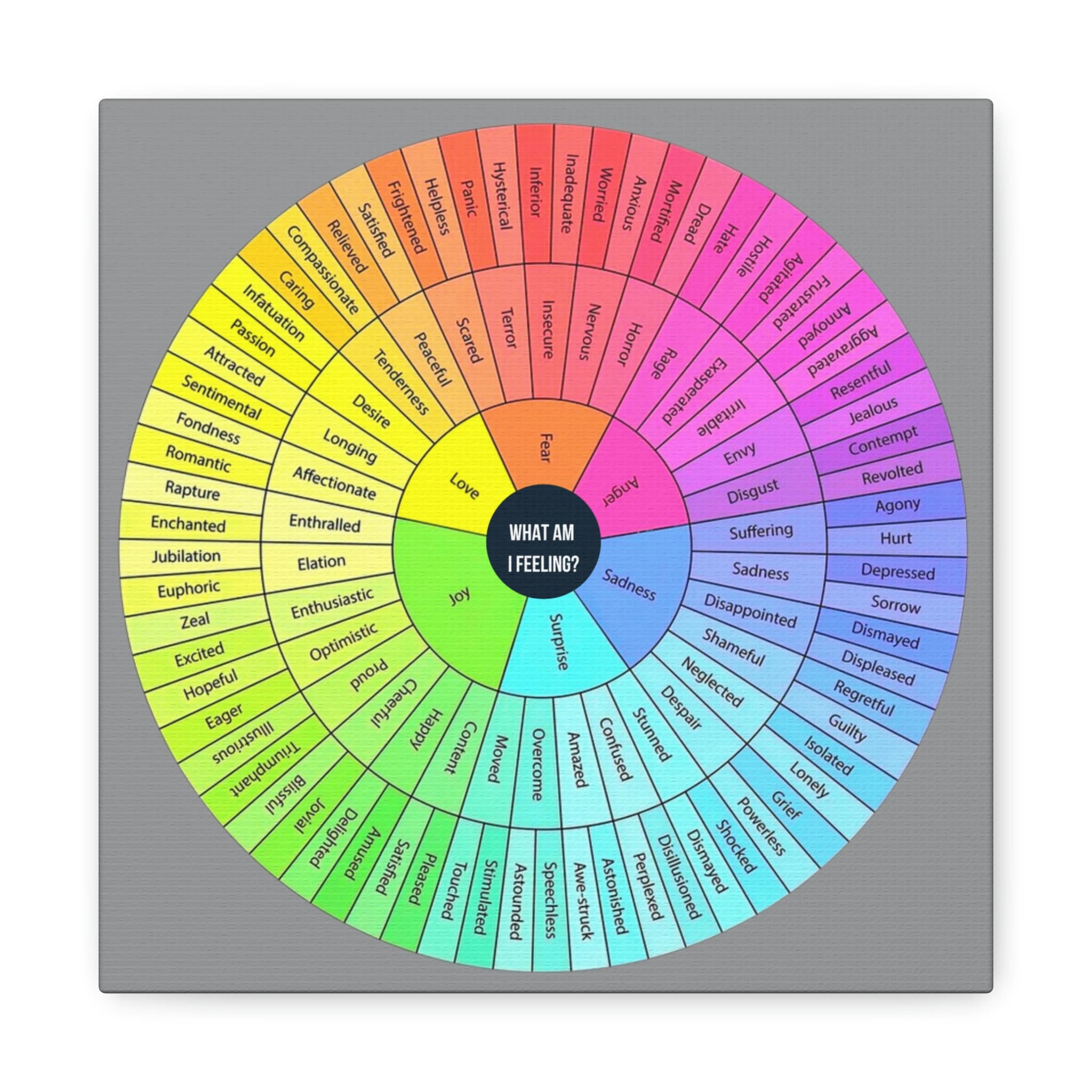 Canvas Emotions Wheel Gray Background Black Center With Text What Am I ...
