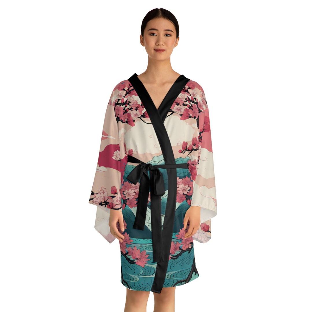 Robe Self Care Cherry Blossom Mountains Long Sleeve Kimono Robe - Etsy
