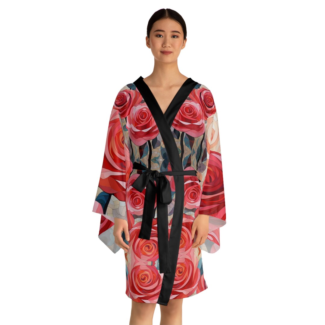 Robe Self Care Shades of Red Valentine Roses Long Sleeve Kimono Robe - Etsy