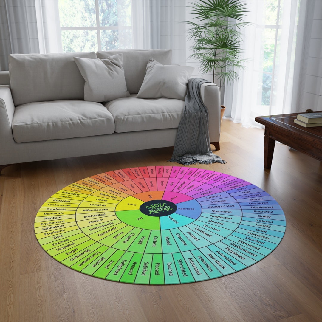 Rug Round Emotion Feelings Wheel You Matter on Black Circle Center ...