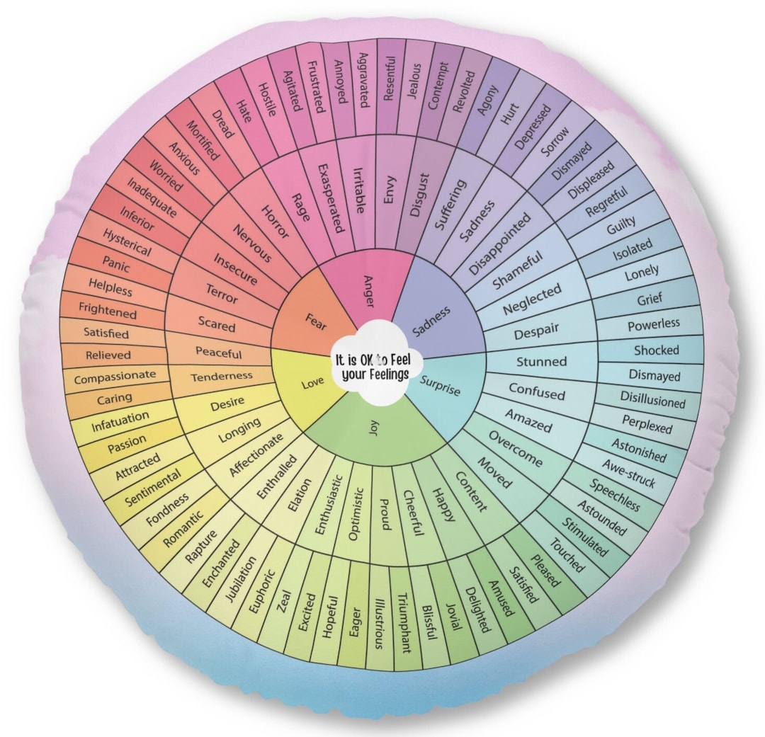 Round Pillow Feelings Emotion Wheel Clouds With Text, "it's OK to Feel ...