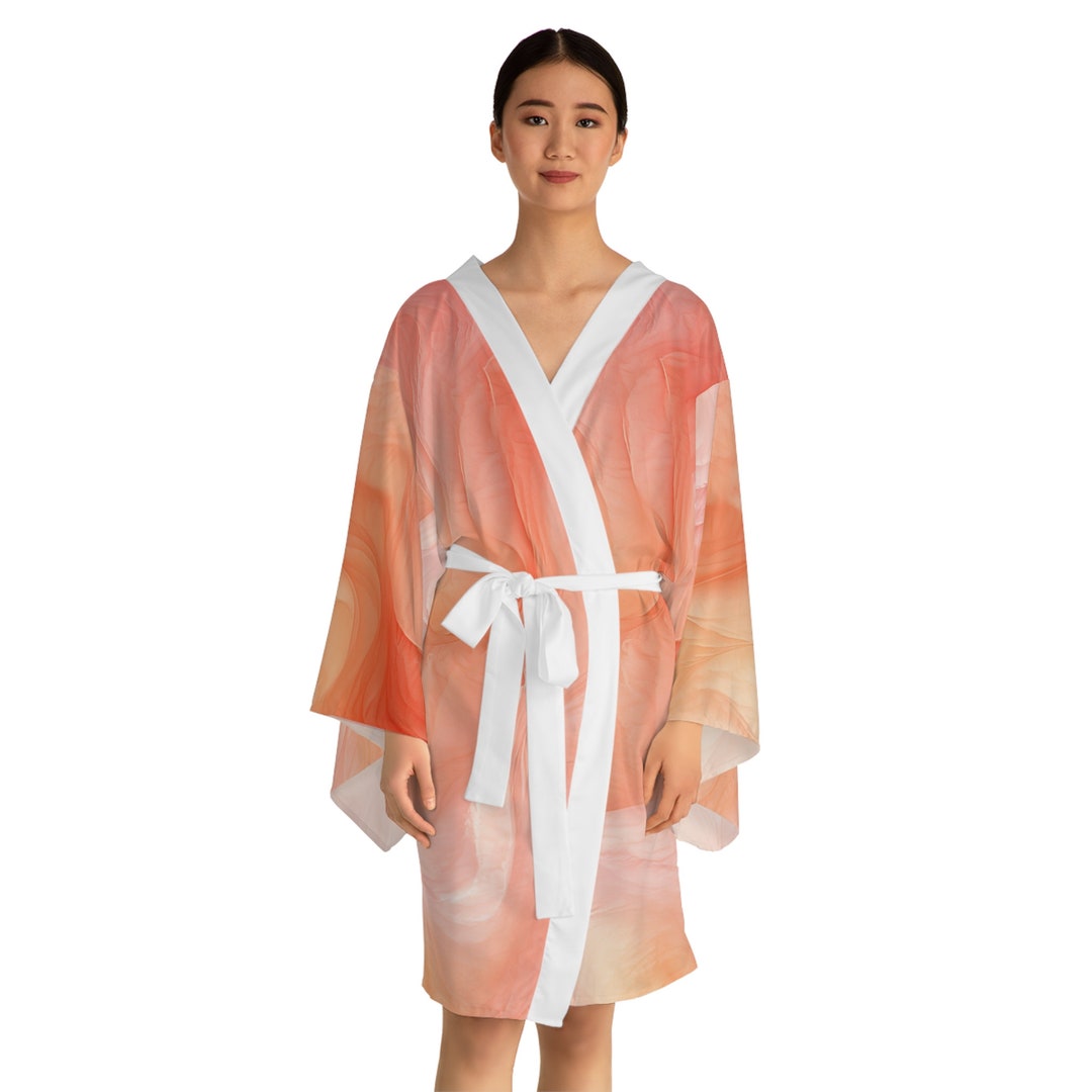 Robe Self Care Peachy Waves Long Sleeve Kimono Robe - Etsy