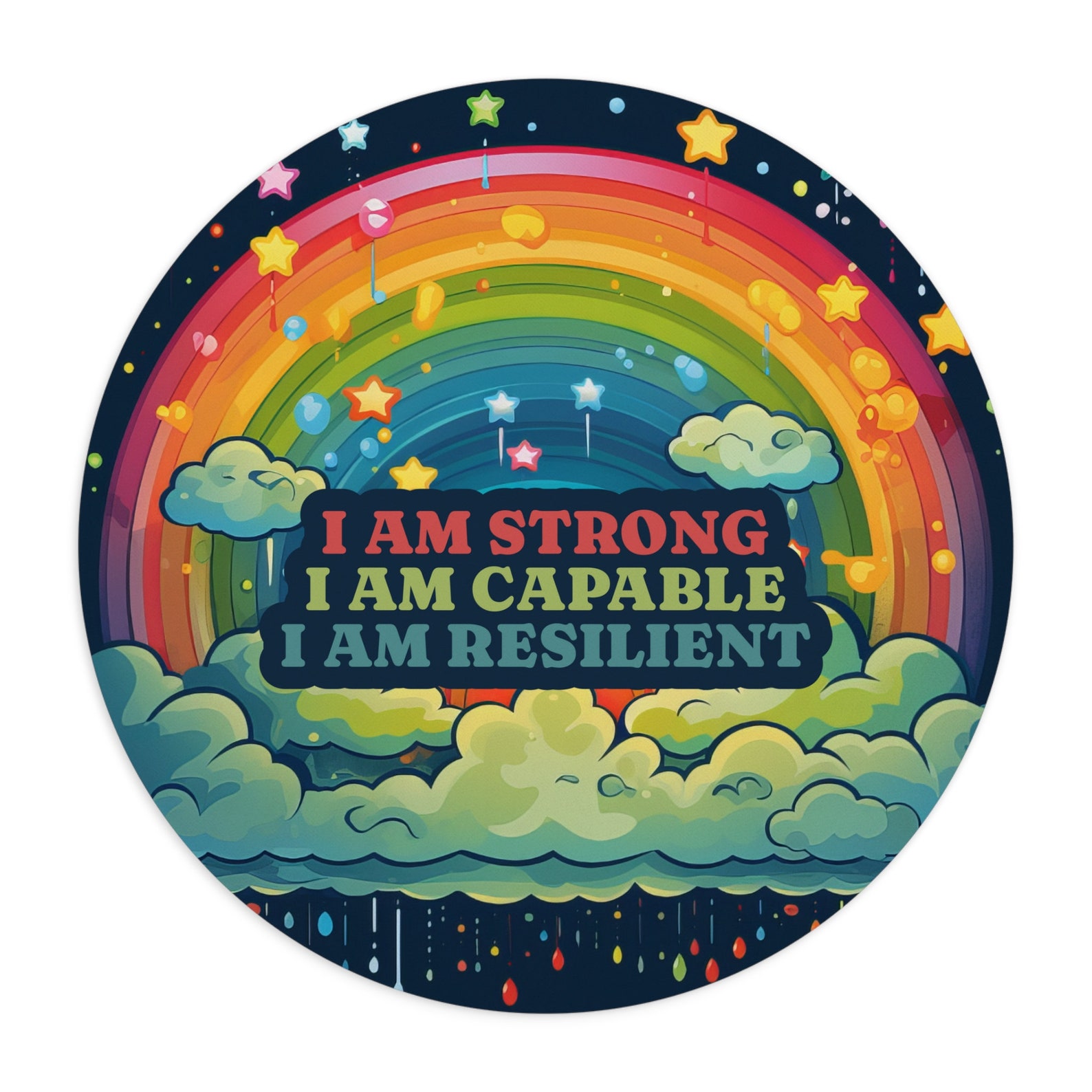 Mousepad Rainbow & Clouds I Am Strong I Am Capable I Am Resilient Round ...