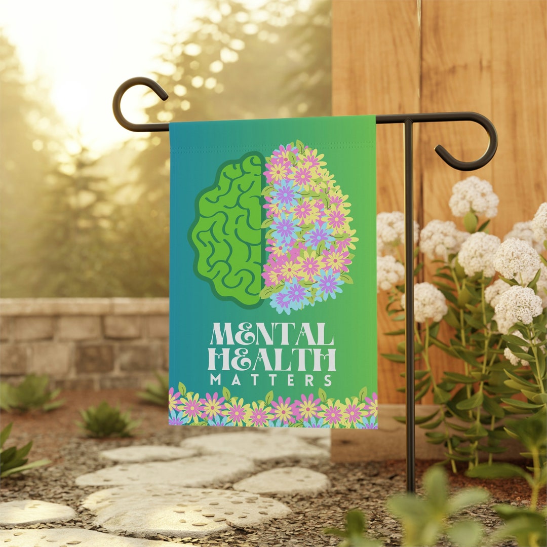 Garden Flag Mental Health Matters Green Flowery Brain Fade Background ...
