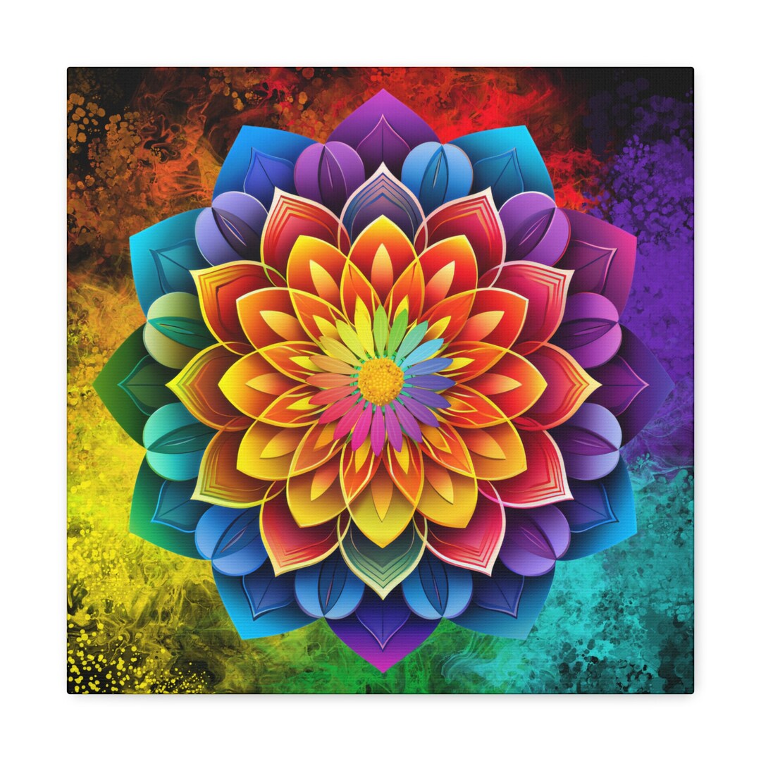 Canvas Rainbow Lotus Flower With Black Background Canvas Picture to ...