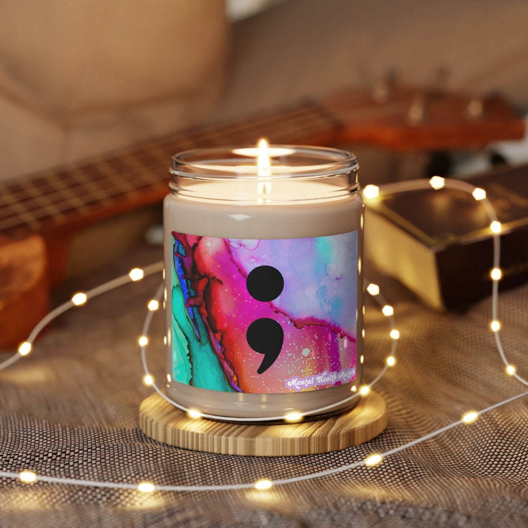 Semicolon Soy Candle: Mental Health Art, Colorful Design - Etsy