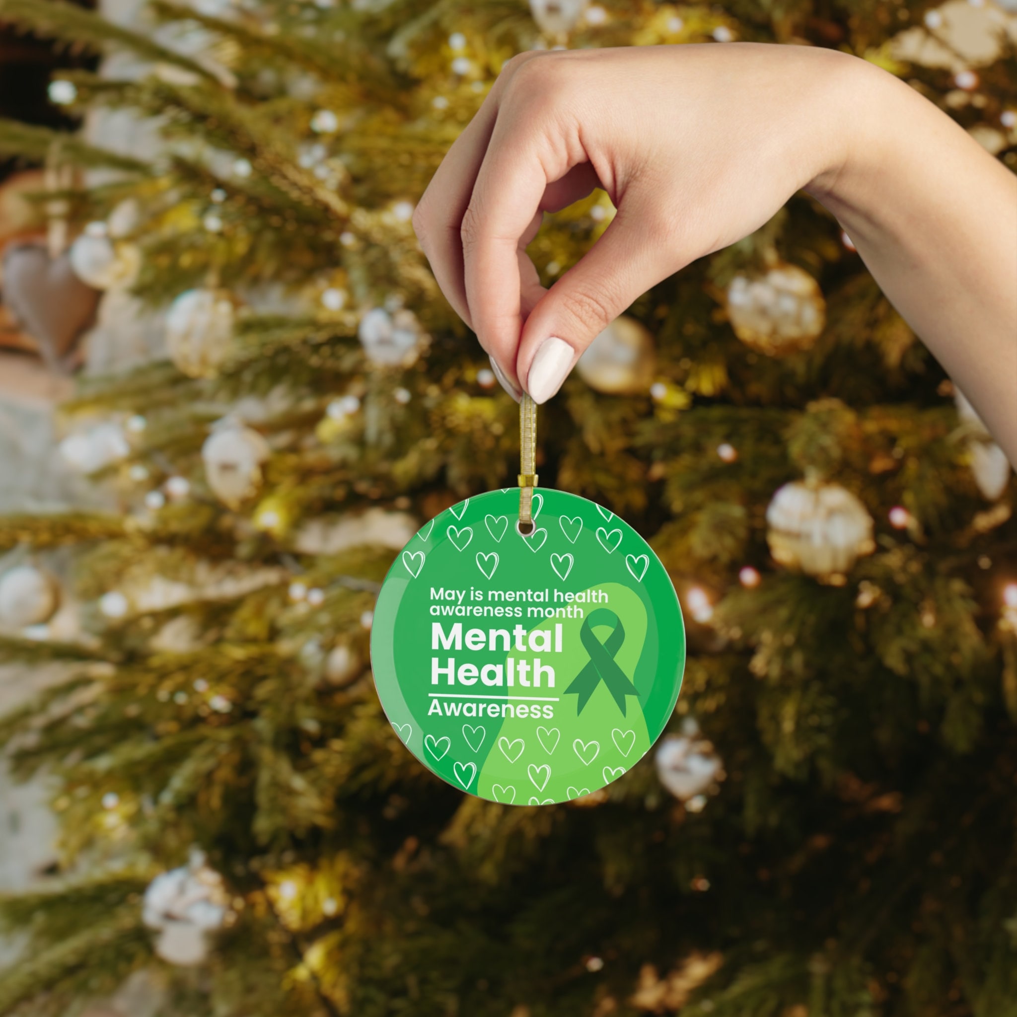 Glass Ornament May is Mental Health Awareness Month With Green ...