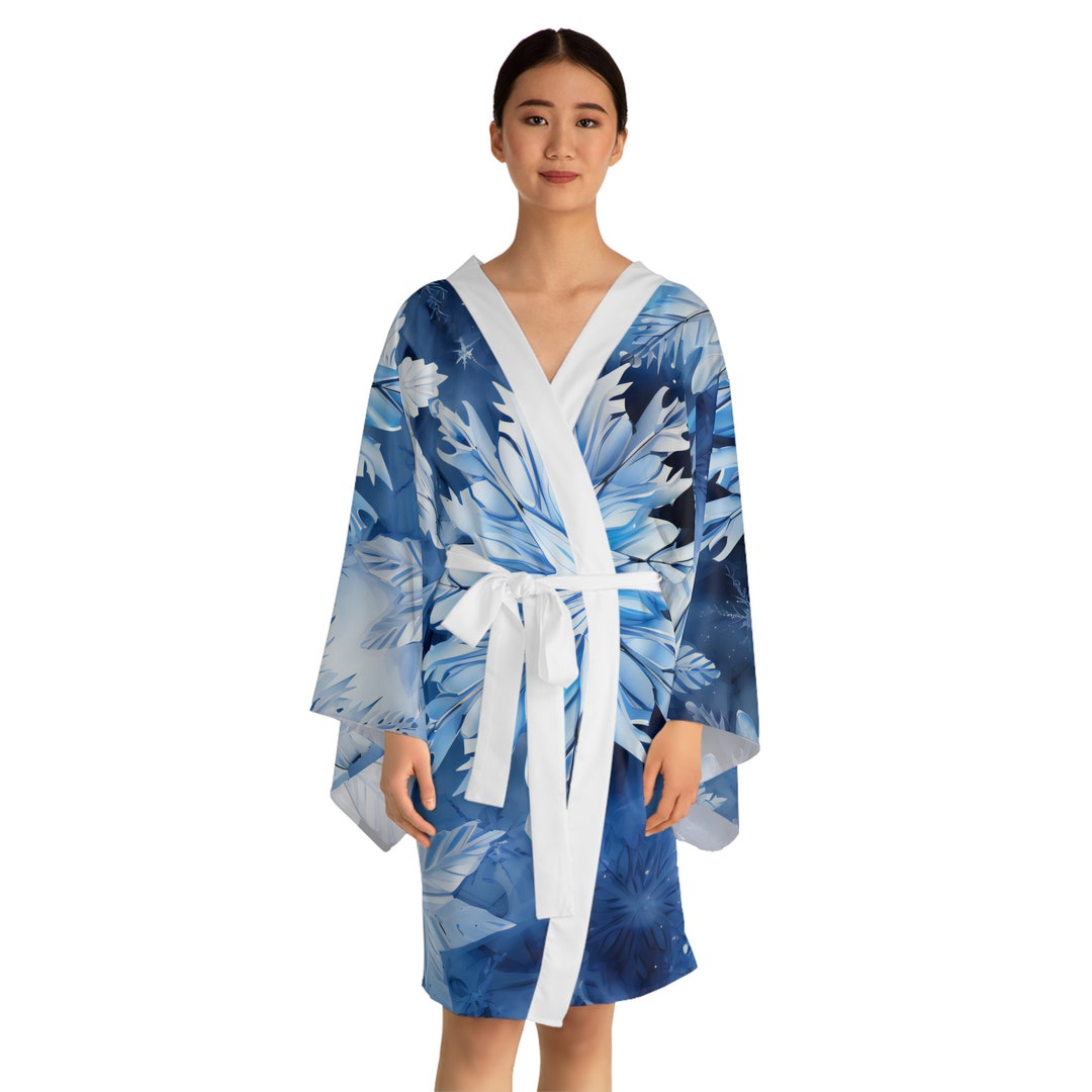 Robe Long Shades of Blue Snowflake Kimono Robe - Etsy