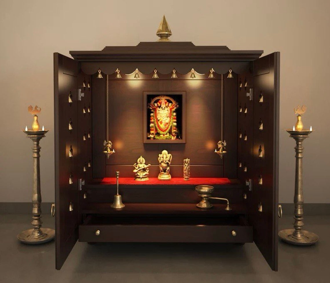 Wooden Customized Designer Mandir for Home With LED Lights/ Pooja ...