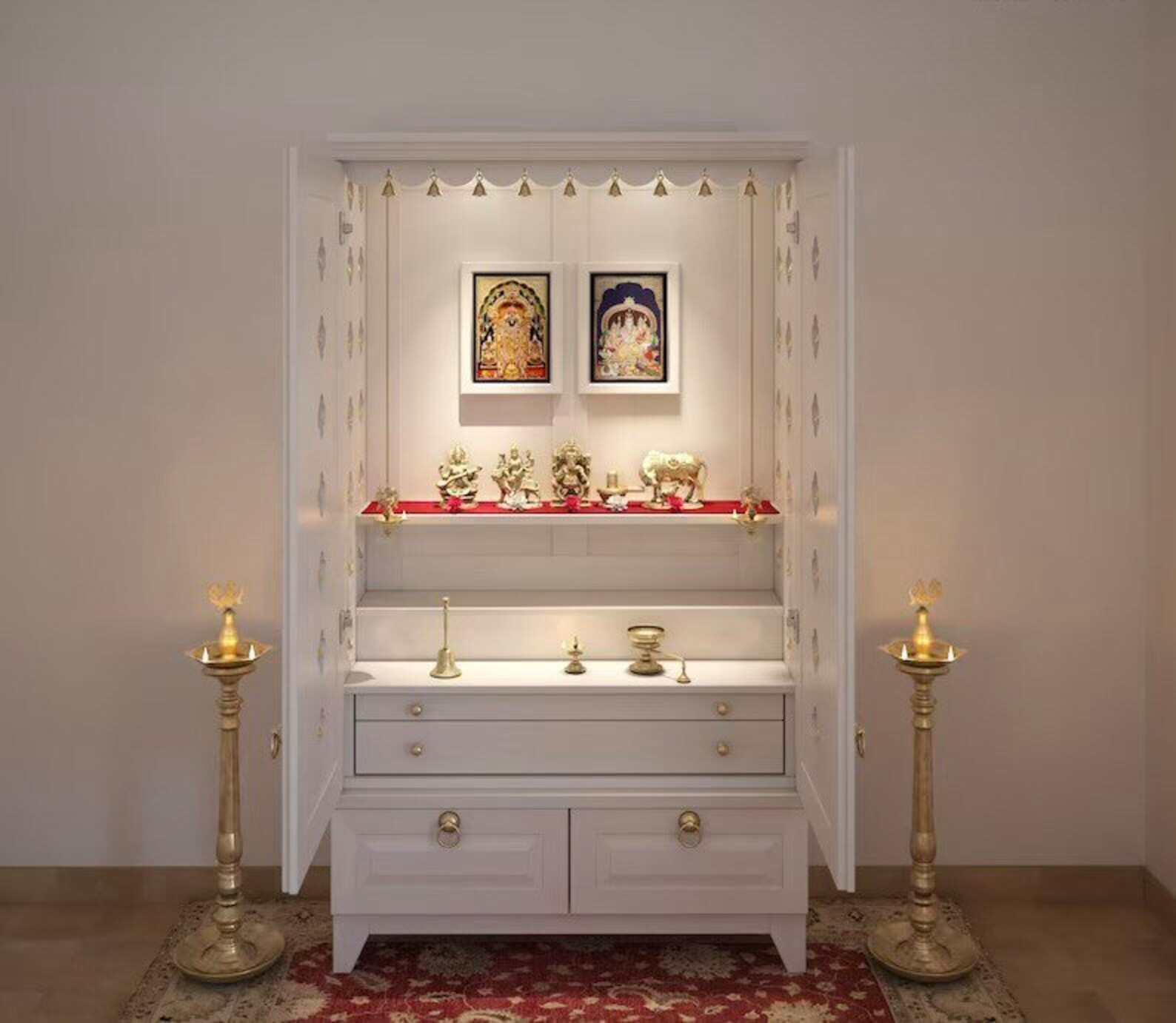 Wooden Customized Designer Mandir for Home With LED Lights/ Pooja ...