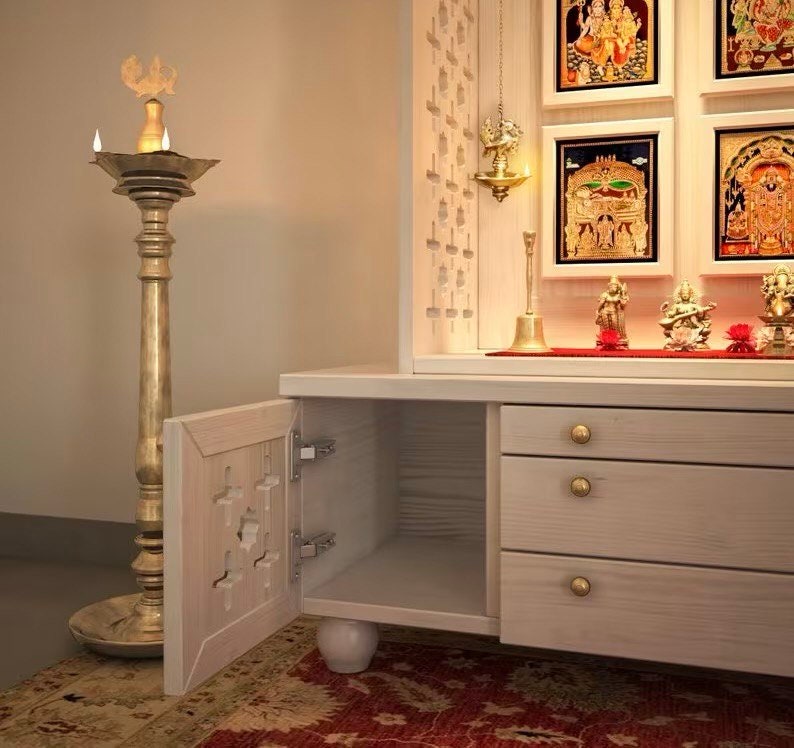 Wooden Customized Designer Mandir for Home With LED Lights/ Pooja ...