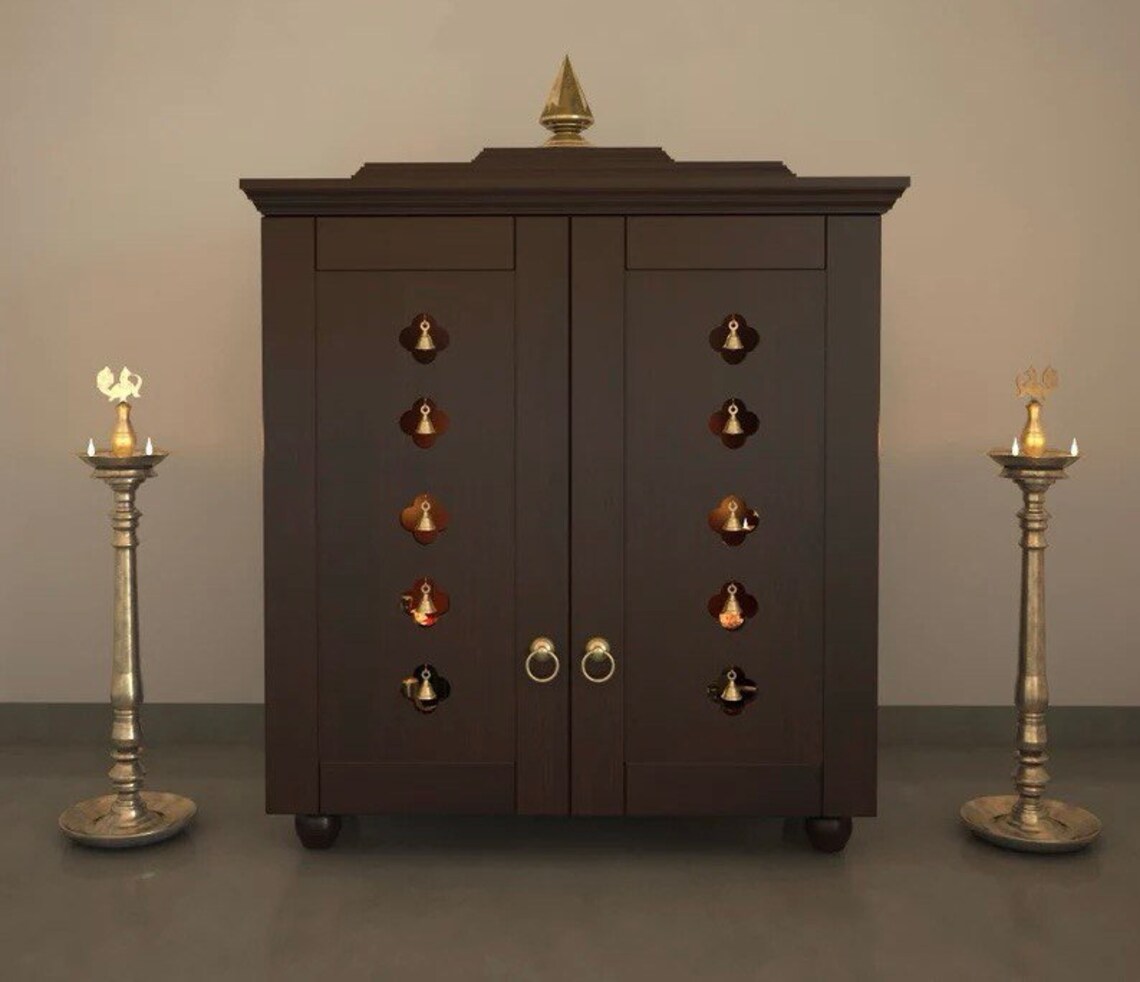 Wooden Customized Designer Mandir for Home With LED Lights/ Pooja ...