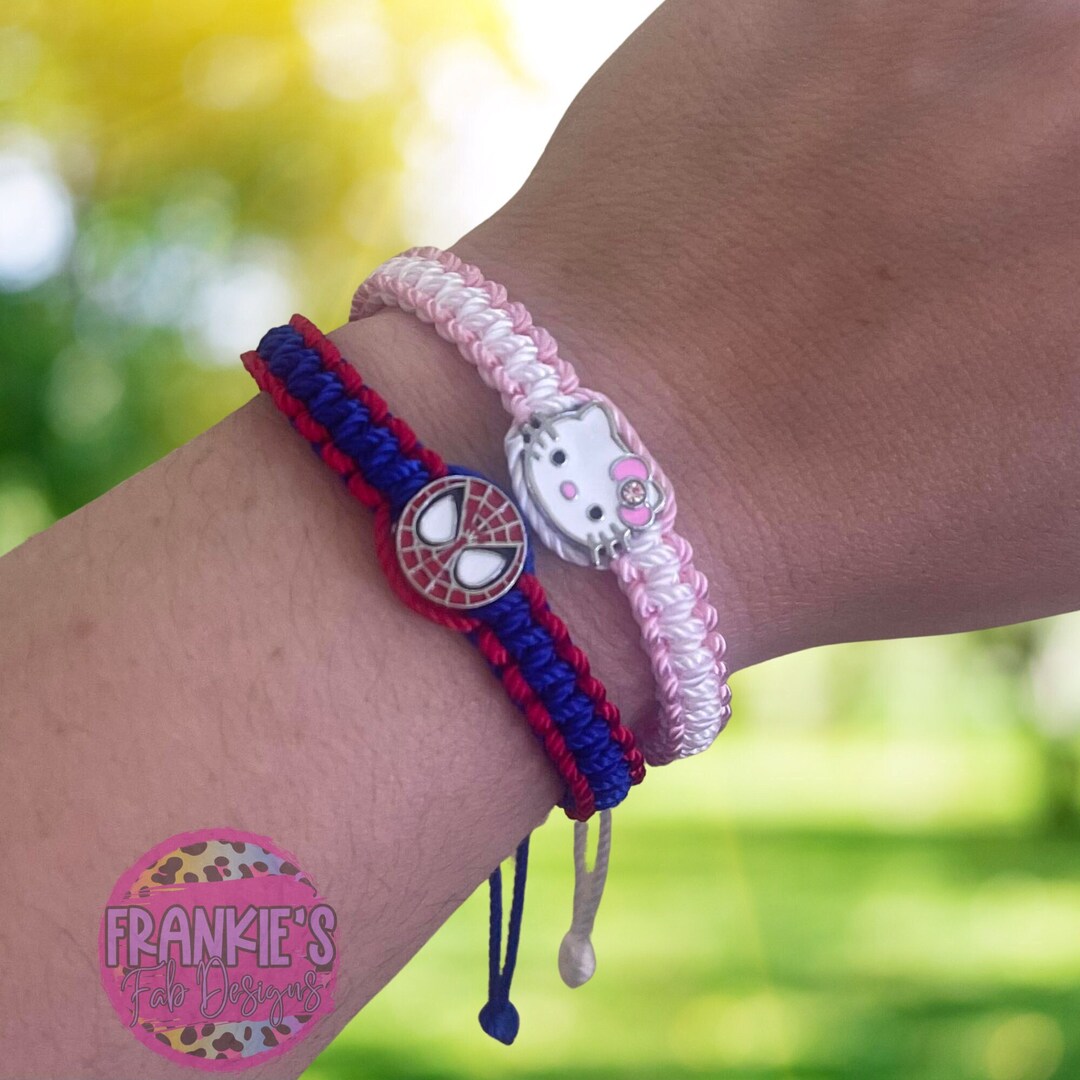 Handmade Hello Kitty Spiderman Charm Bracelet: Braided Friendship ...