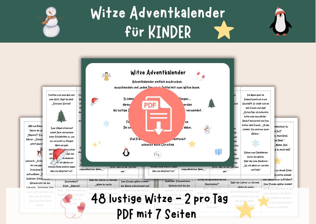 Advent Calendar for Children | 48 Jokes, 2 per Day | Instant PDF ...