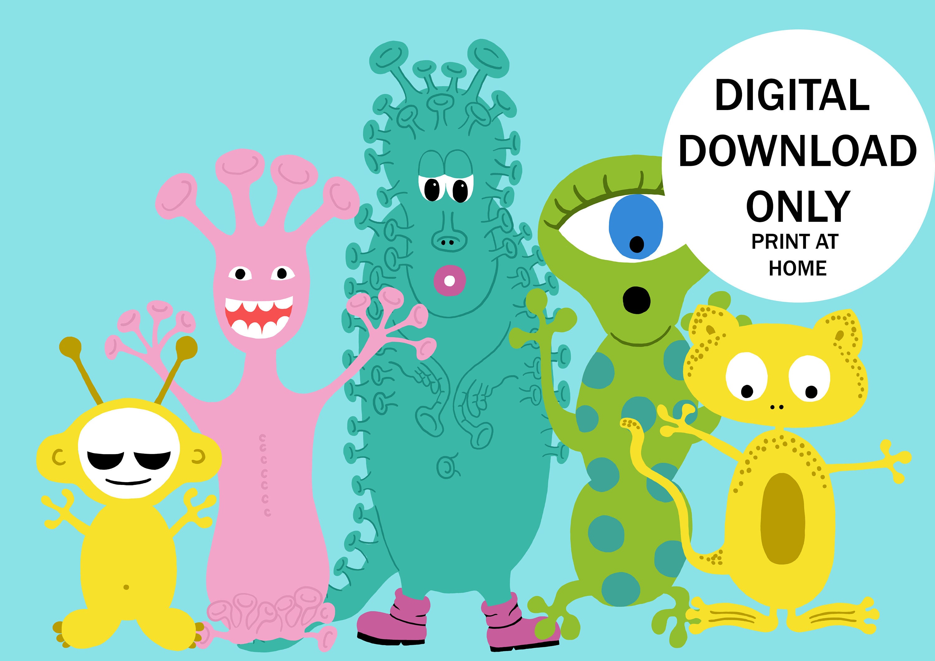 Digital Printable Cute Alien/monster Characters Print for Kids - Etsy