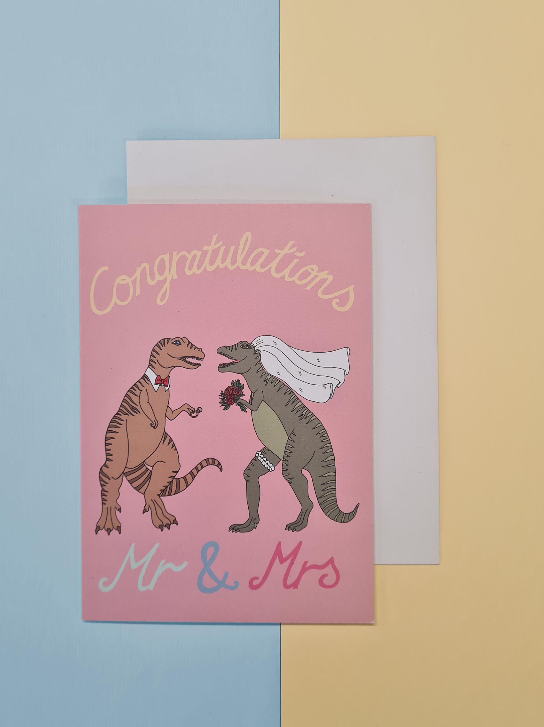 Mr & Mrs Dinosaur Wedding Card. Dinosaurs Celebration. Congratulations ...