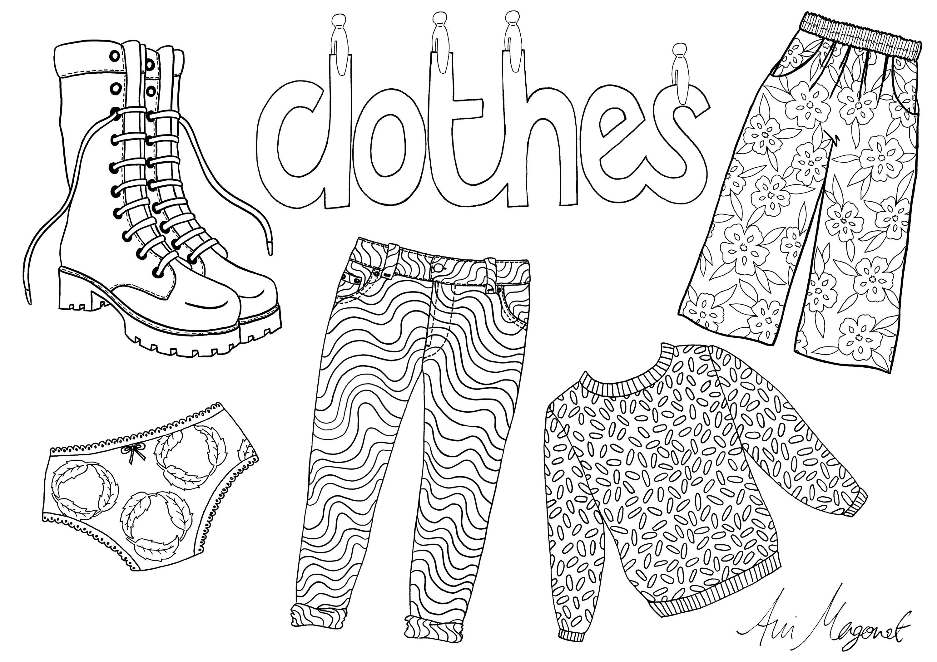 Printable Clothes Colouring Page for Adults and Kids. A4 Print - Etsy