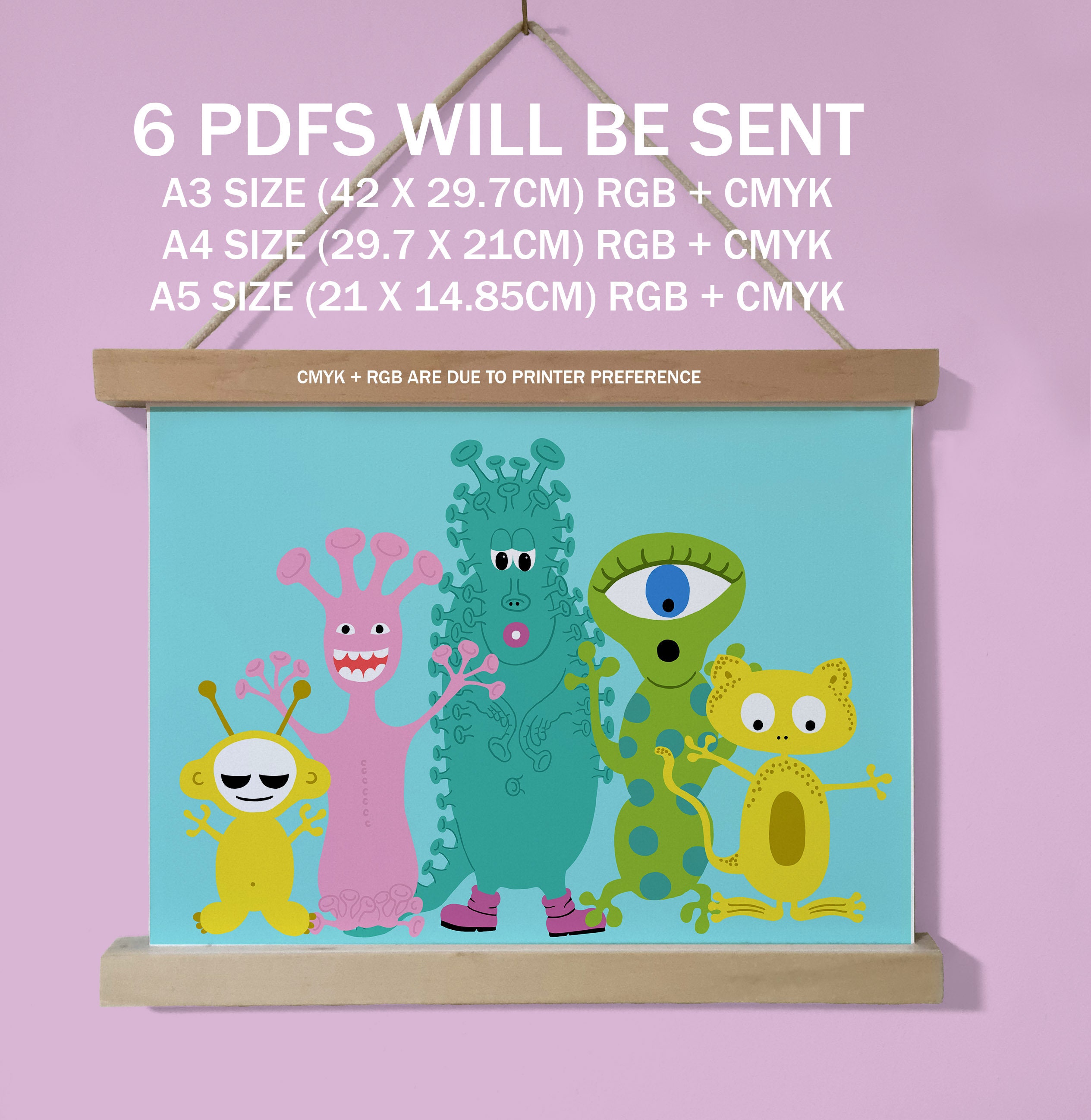 Digital Printable Cute Alien/monster Characters Print for Kids - Etsy