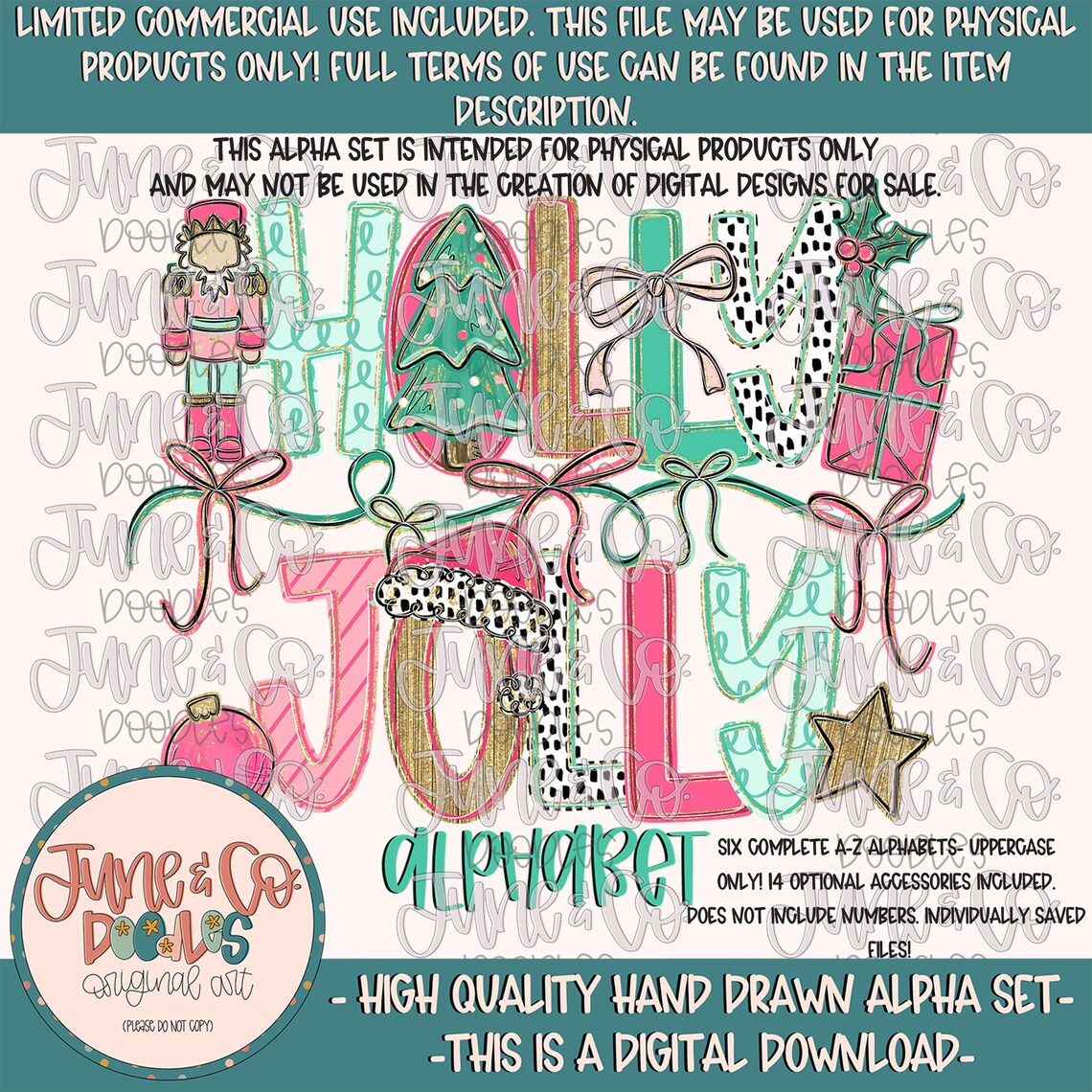 Pink Holly Jolly Alphabet Set- PNG| Holiday Season Alpha| Individually ...