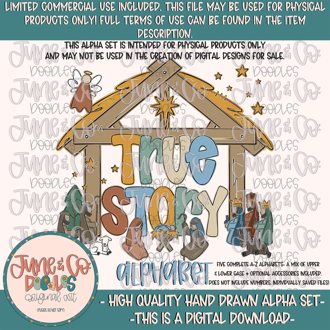 Boys True Story Alphabet Set- PNG| Christmas Nativity Doodle Alpha ...