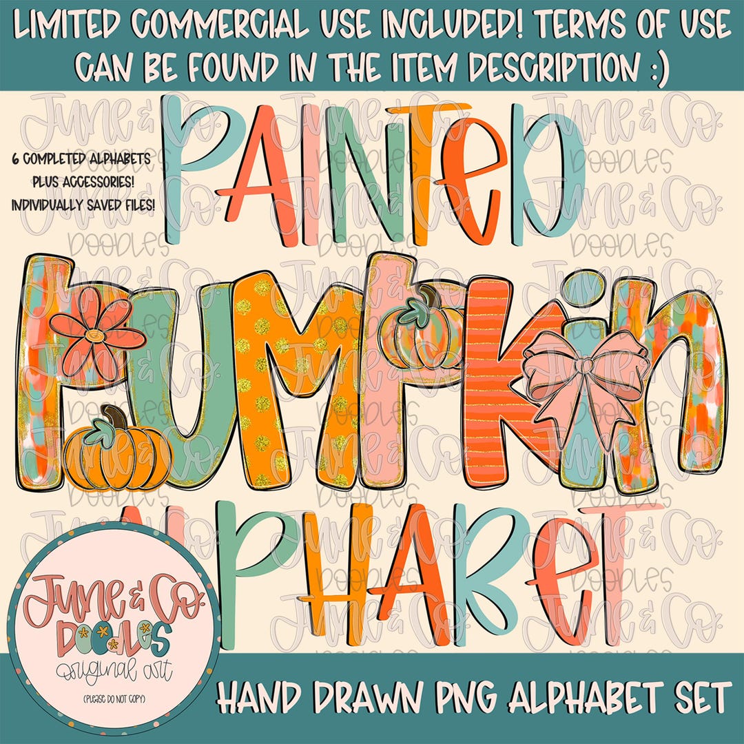 Painted Pumpkin Alphabet Set- PNG| Girly Fall Alpha| Brush Stroke ...