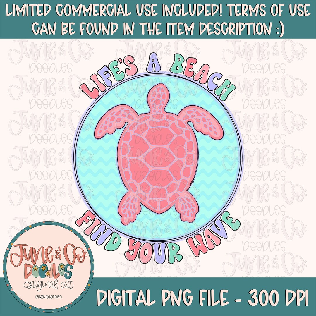 Life's A Beach, Find Your Wave PNG| Preppy Sea Turtle Sublimation File ...