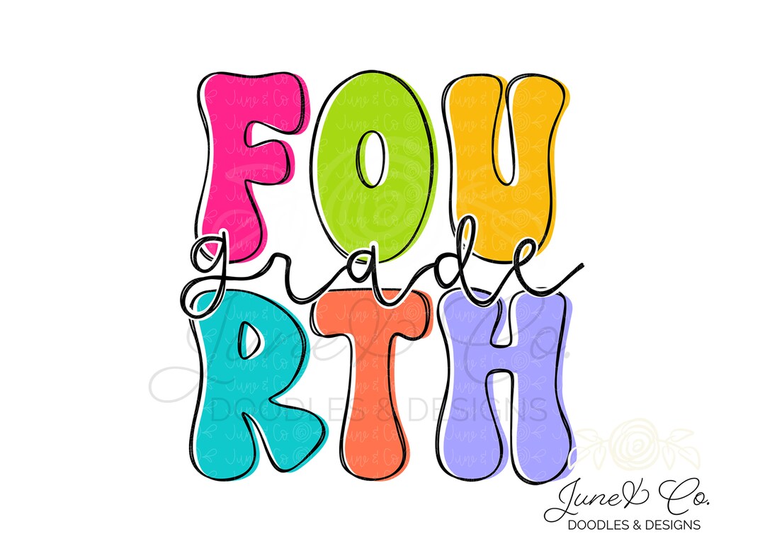 Neon Rainbow Fourth Grade PNG Girls Back to School - Etsy