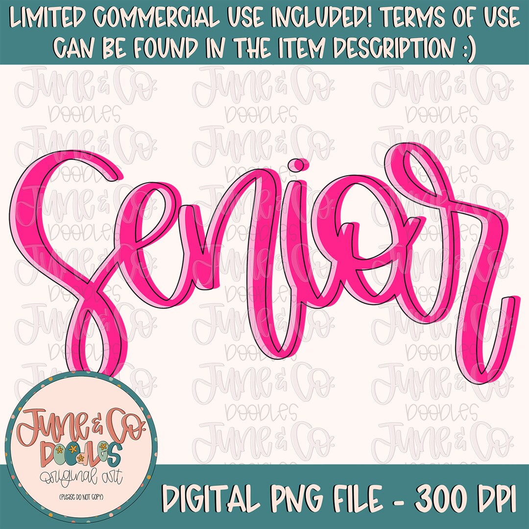 Pink Senior Lettering PNG| Girly Back to School Sublimation File ...