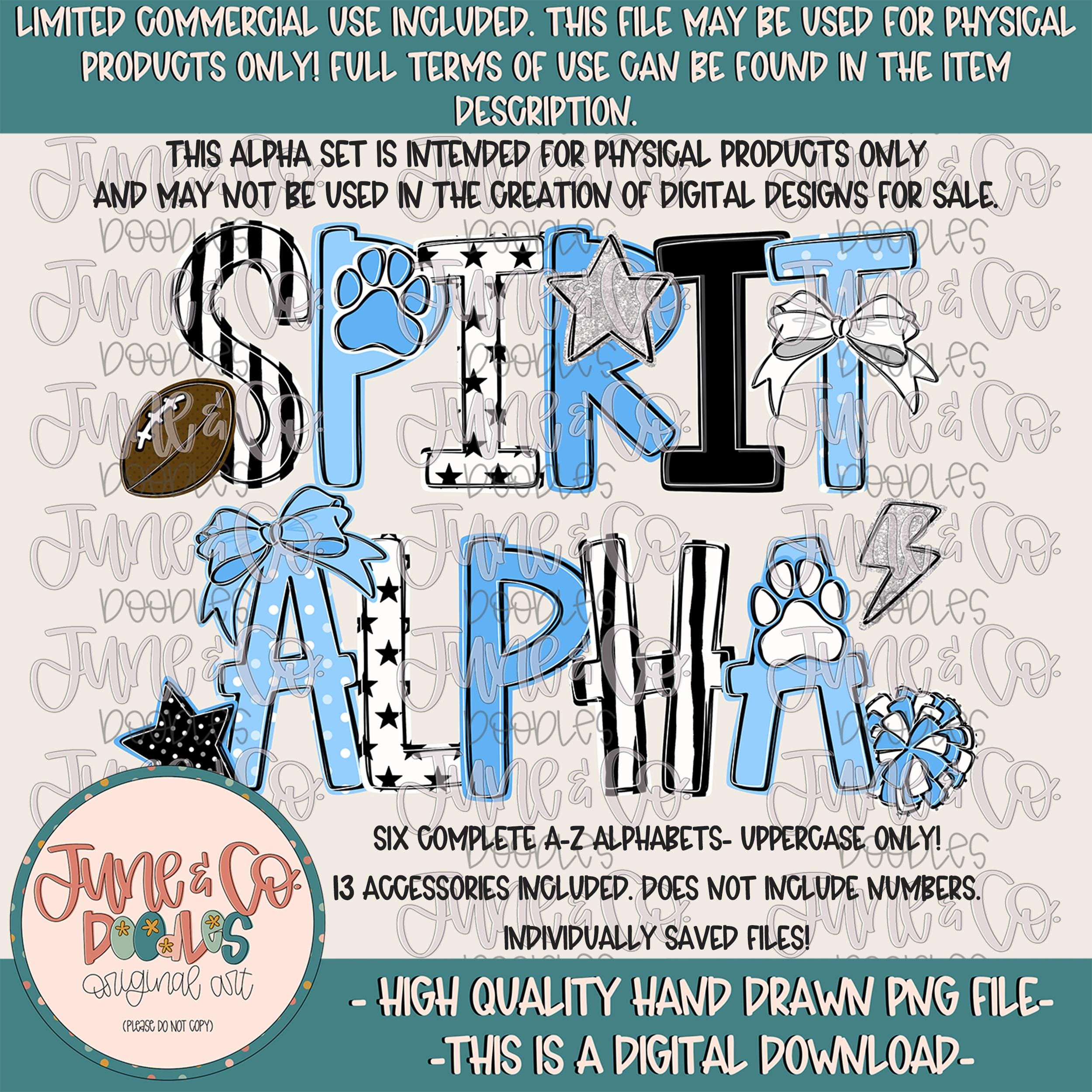 Spirit Alphabet- Baby Blue, Black, White| Team Spirit Doodle Alpha ...
