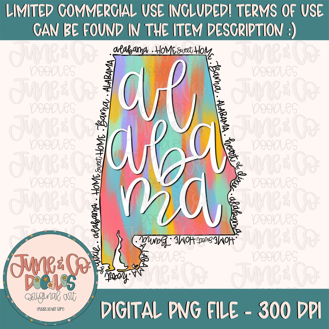 Colorful Painted State of Alabama PNG| Alabama Silhouette Sublimation File| Heart of Dixie Shirt ...