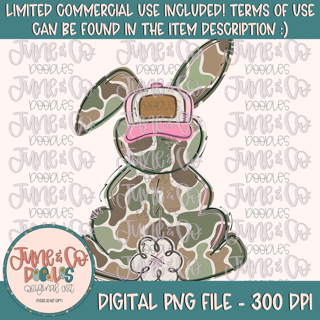 Camo Bunny- Pink Hat PNG| Camo Easter Bunny Sublimation File| Bunny ...