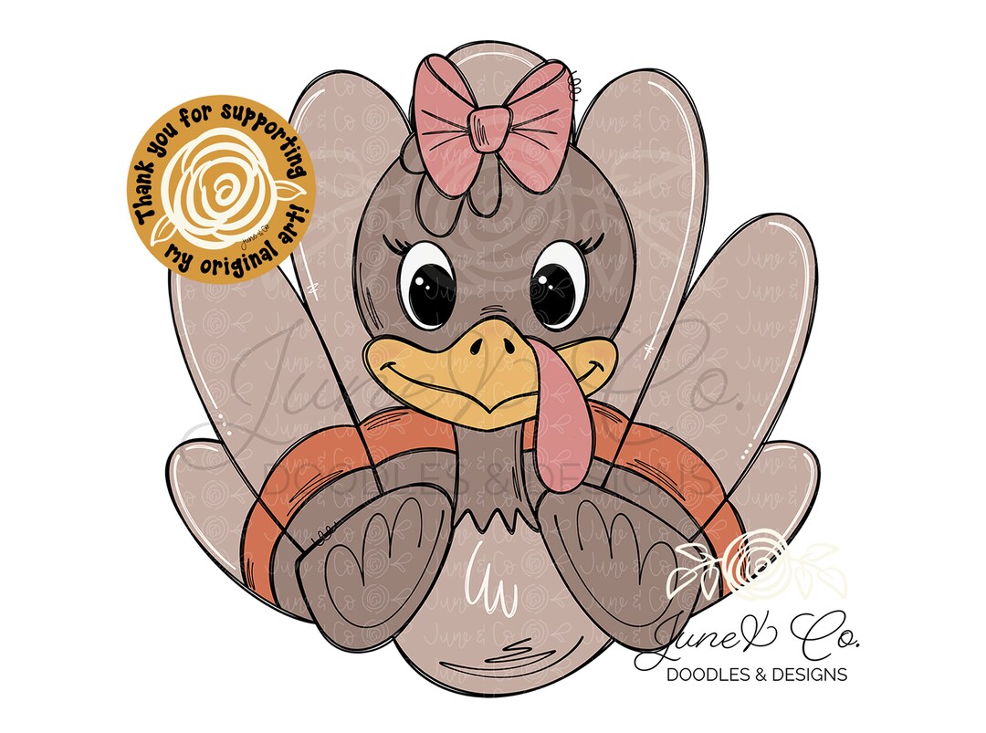 Girl Turkey PNG Cute Turkey in Bow Sublimation File Girls Thanksgiving ...